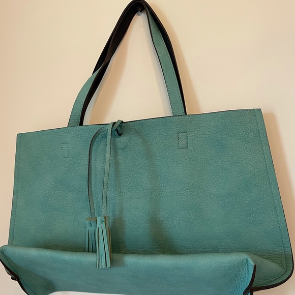 Street Level | Bags | New Blue And Aqua Reversible Tote Bag | Poshmark